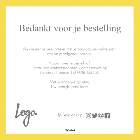 Bedankt voor je bestelling kaartje hartje