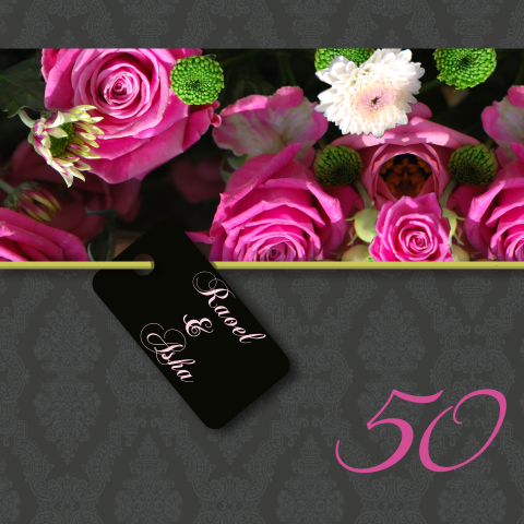Stijlvolle jubileum uitnodigingen 50 jaar met felroze rozen