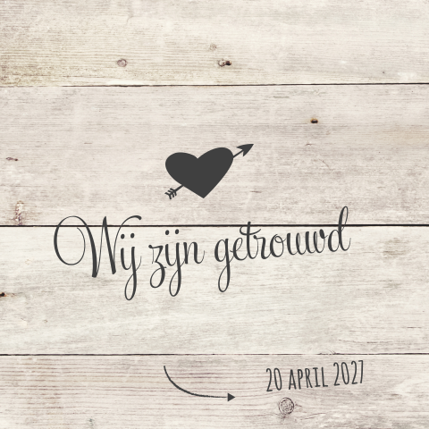 Wij zijn getrouwd trouwkaart met hout en linnen