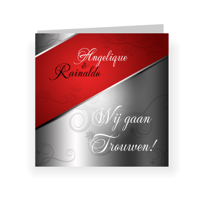 Zilver met rode stijlvolle trouw kaart