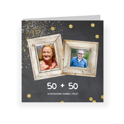 Uitnodiging samen 100 met foto en confetti