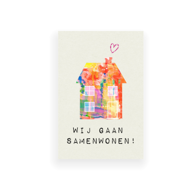 Moderne samenwonen kaart met gekleurd huisje