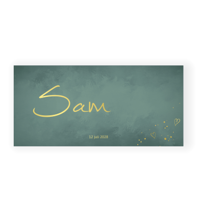 Stoer geboortekaartje Sam Goudfolie Groen met kleurverloop