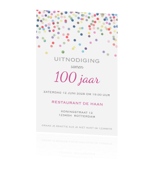 Hippe feest uitnodiging samen 100 jaar met confetti