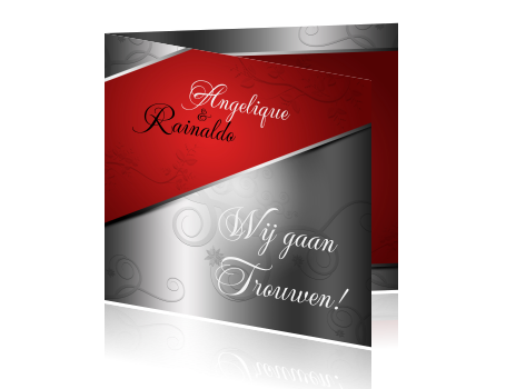 Zilver met rode stijlvolle trouw kaart