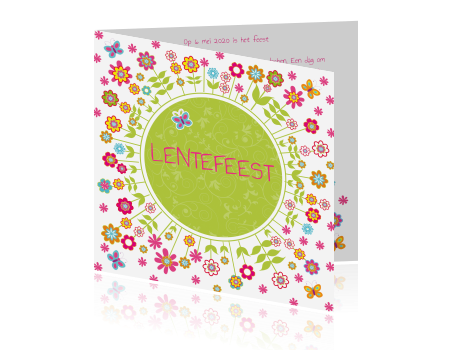 Tekst lentefeest kaartje meisje met kleurrijke bloemen