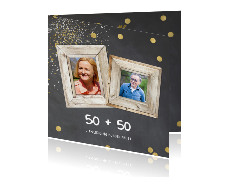 Uitnodiging samen 100 met foto en confetti