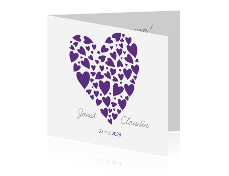 Uitnodiging bruiloft trouwkaart met paars hart