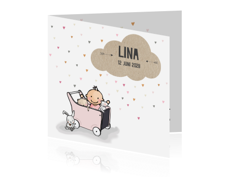 Geboortekaartje loopkar meisje met knuffels