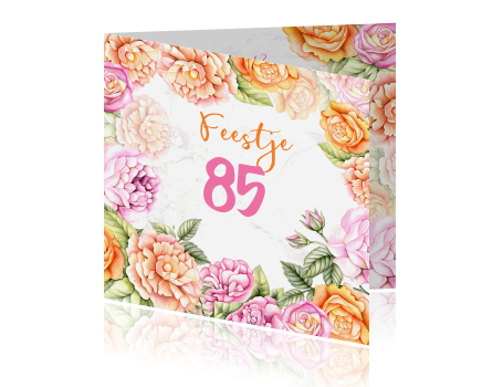 Uitnodiging 85e verjaardag met rozen